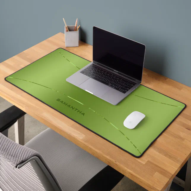 Simple Metallic Green Texture Tiny Steps Monogram Desk Mat | Zazzle