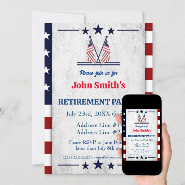 Simple Military Party Patriotic American Flag Invitation | Zazzle