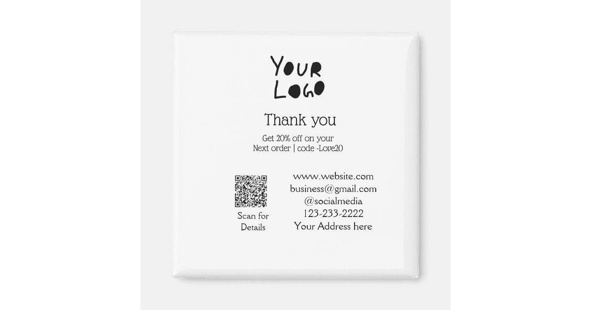 simple minimal add your logo/design here text Q R Magnet | Zazzle