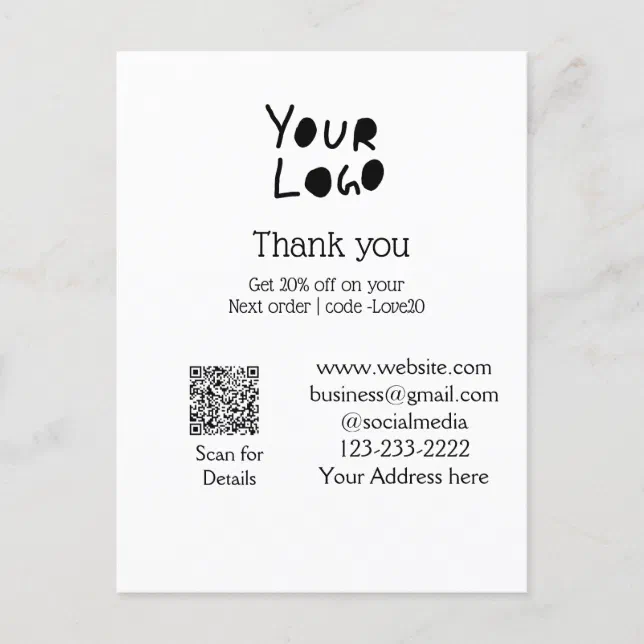 simple minimal add your logo/design here text Q R Postcard | Zazzle