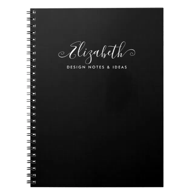 Simple Minimal Black White Feminine Modern Script Notebook | Zazzle