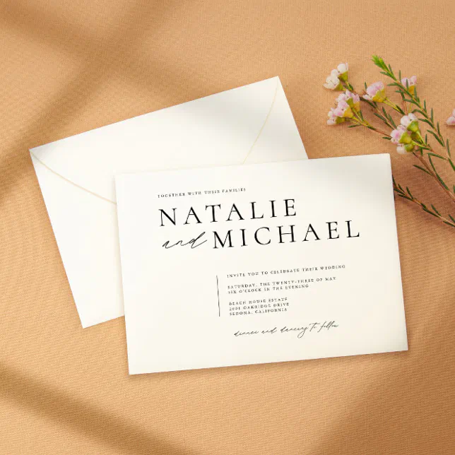 Simple Minimal Black & White Modern Square Wedding Invitation | Zazzle