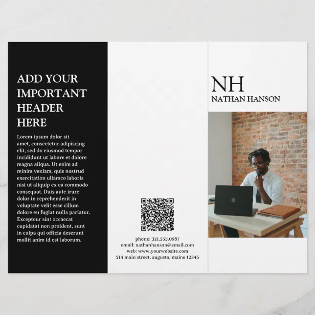 Simple Minimal Bold Monogram Black Modern Brochure Flyer | Zazzle