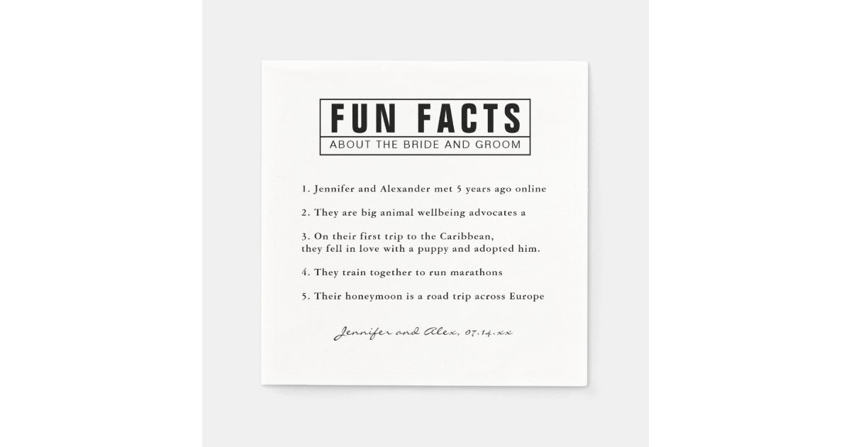 Simple Minimal Bride & Groom Fun Facts Pink Paper Napkins | Zazzle