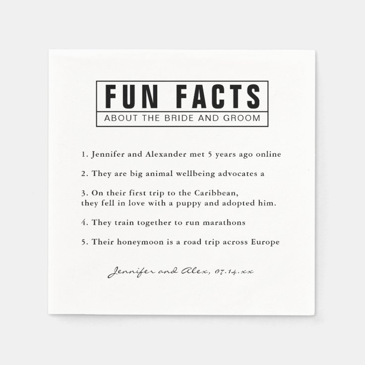 Simple Minimal Bride & Groom Fun Facts Pink Paper Napkins | Zazzle