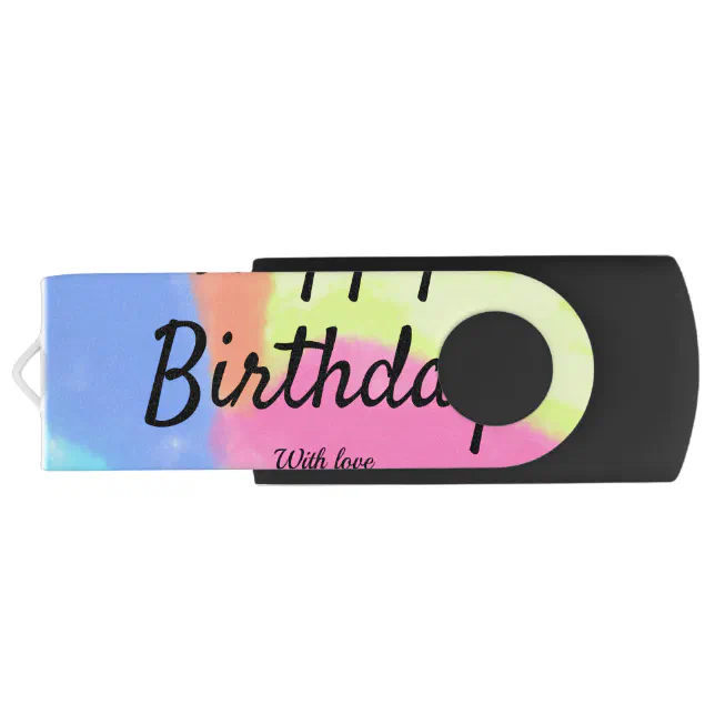 simple minimal calligraphy happy birthday custom a flash drive | Zazzle
