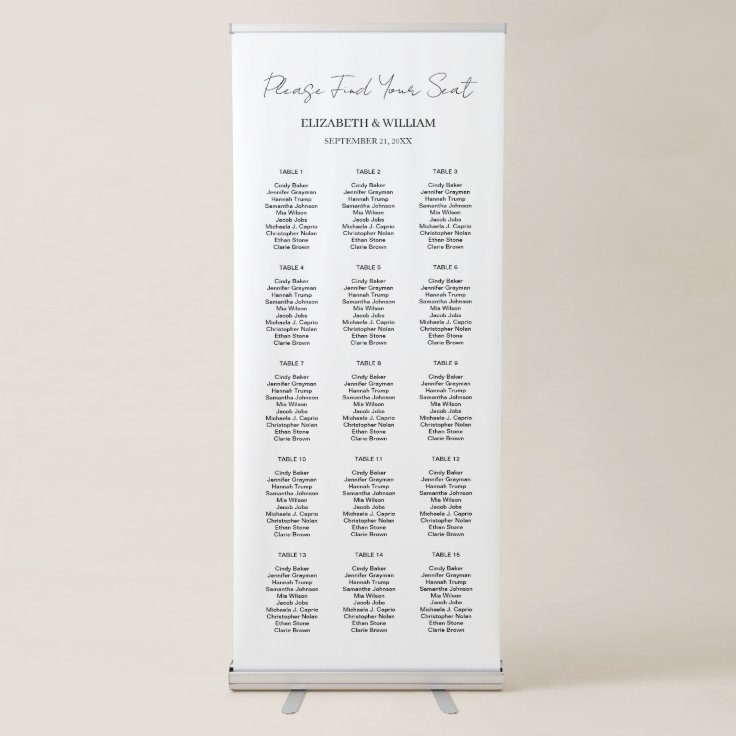 Simple & Minimal Calligraphy Script Seating Chart Retractable Banner ...