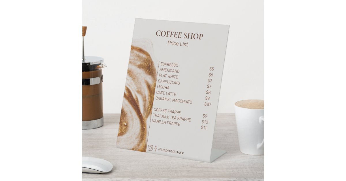 Simple Minimal Coffee Shop Professional Price List Pedestal Sign | Zazzle
