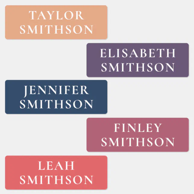 Simple Minimal Coral Navy Blue Custom Name School Labels | Zazzle