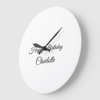 SIMPLE MINIMAL.CUTIE ADD NAME BABY happy birthday Large Clock | Zazzle