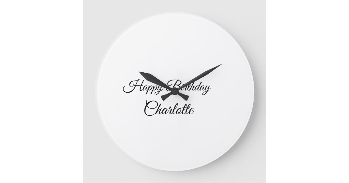 SIMPLE MINIMAL.CUTIE ADD NAME BABY happy birthday Large Clock | Zazzle