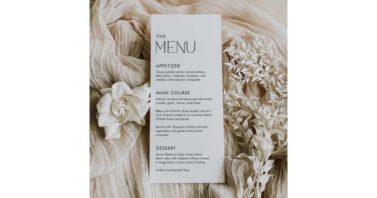 Simple Minimal Dinner Wedding Menu | Zazzle