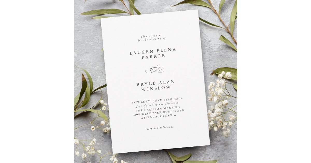 Simple Minimal Elegant Classic Wedding Invitation | Zazzle