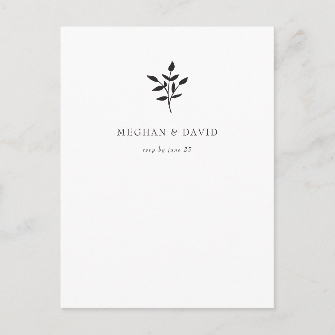 Simple Minimal Elegant Modern Botanical RSVP Invitation Postcard | Zazzle