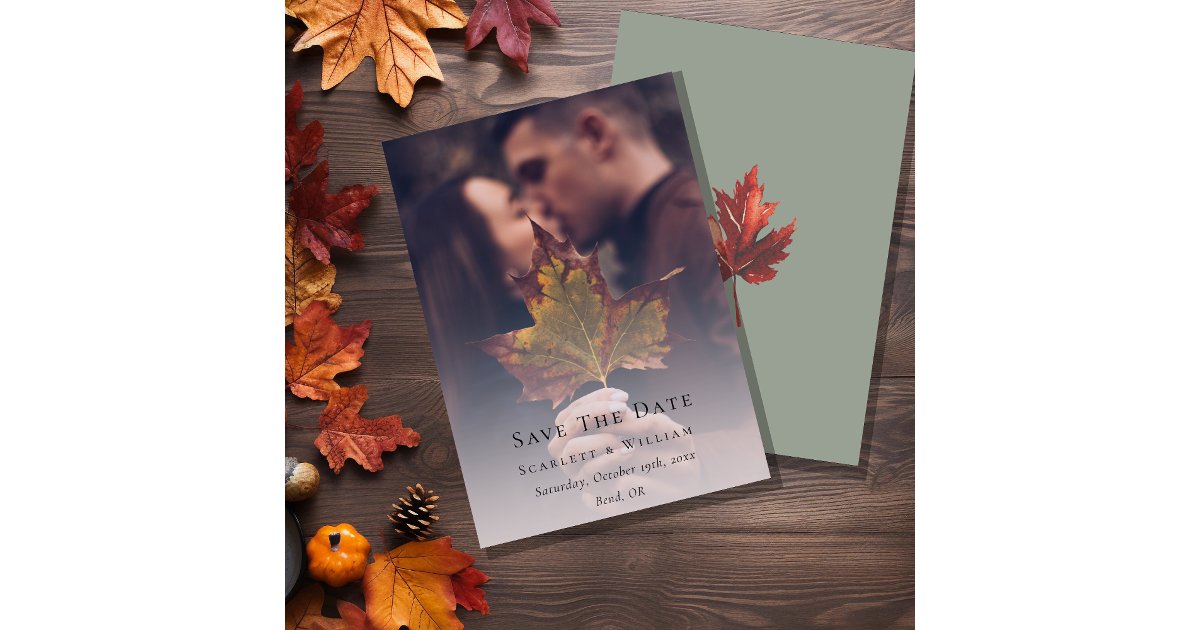 Simple Minimal Fall Sage Green Wedding Photo Save The Date | Zazzle