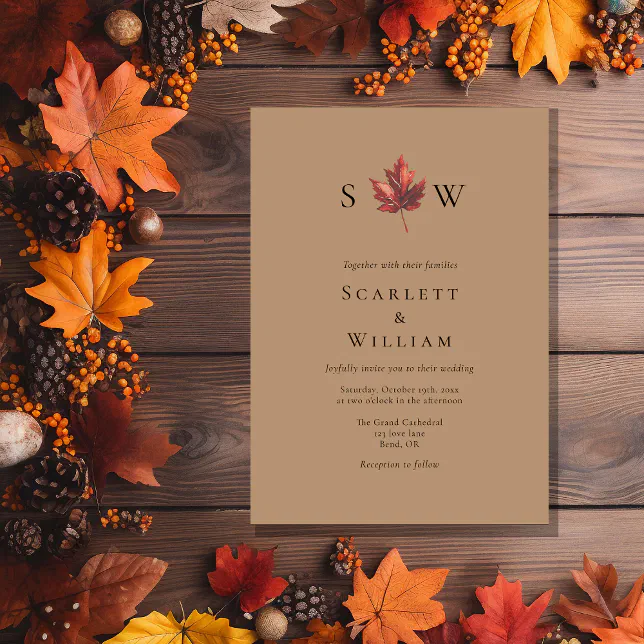 Simple Minimal Fall Terracotta Monogram Wedding Invitation | Zazzle