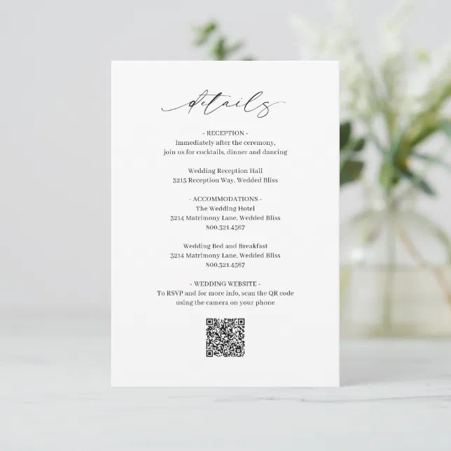 Simple Minimal Formal Classic QR Code Wedding Enclosure Card | Zazzle