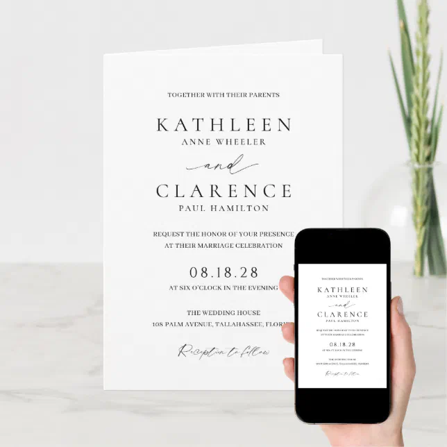 Simple Minimal Formal Traditional Classic Wedding Invitation | Zazzle