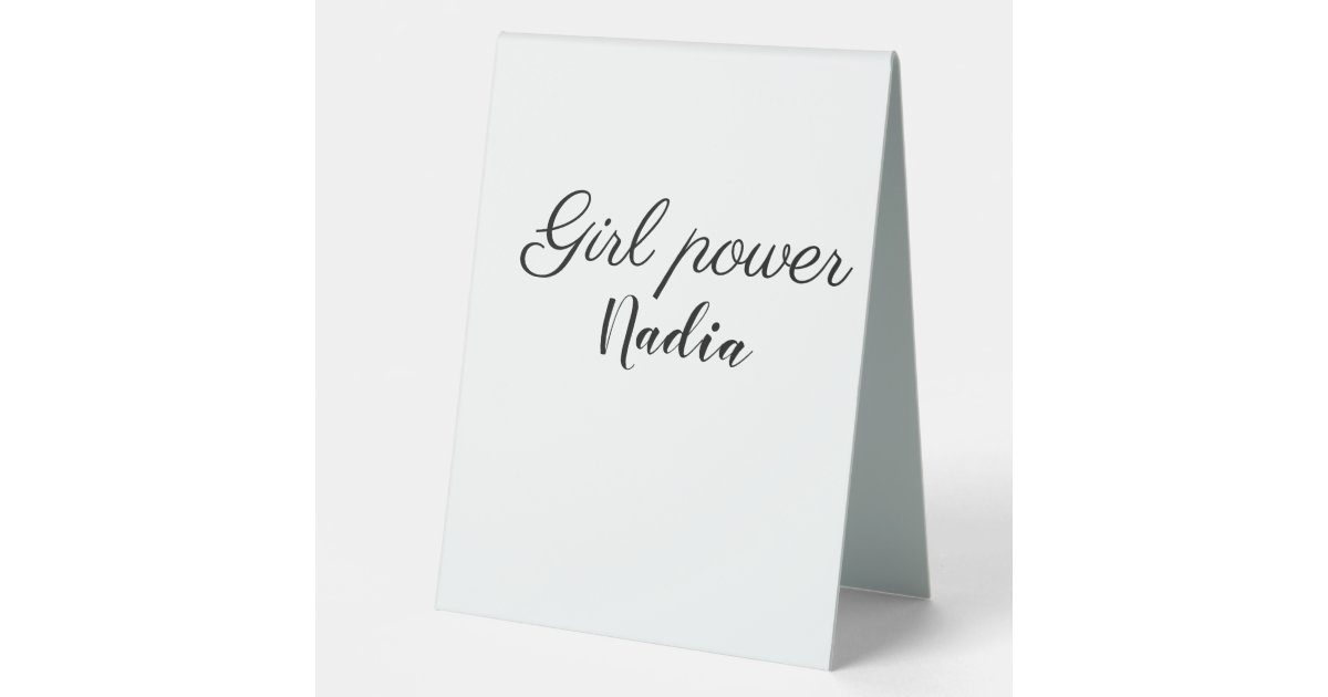 simple minimal girl power add name text image busi table tent sign | Zazzle