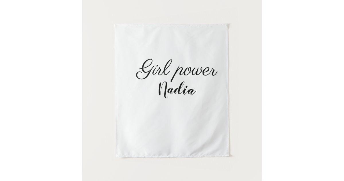 simple minimal girl power add name text image busi tapestry | Zazzle