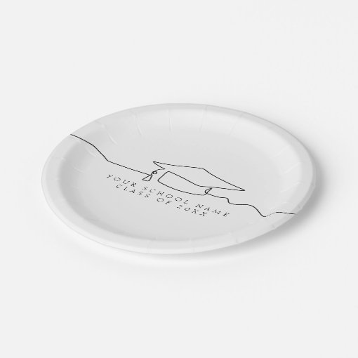 Simple Minimal Line Art Graduation Cap Paper Plates | Zazzle