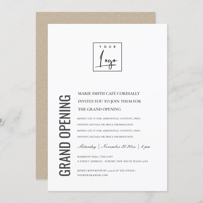 Simple Minimal Logo Business Grand Opening Invite | Zazzle.com