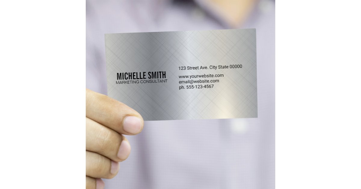 Simple Minimal Metallic Silver Texture Background Business Card | Zazzle