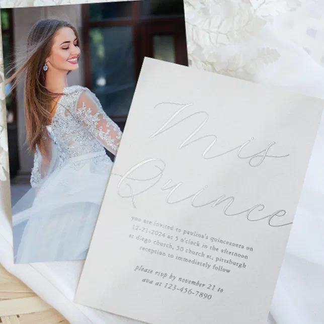 Simple Minimal Mis Quince 15th Birthday Photo Foil Invitation | Zazzle