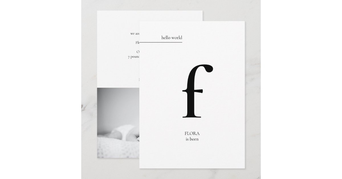 Simple Minimal Modern Monogram Photo Baby Birth Announcement | Zazzle