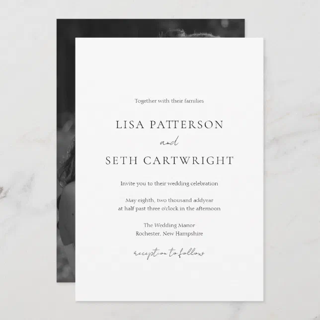 Simple Minimal Photo Classic Elegant Wedding Invitation | Zazzle