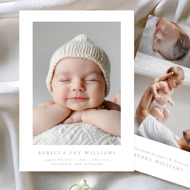 simple minimal photo collage modern baby birth announcement | Zazzle
