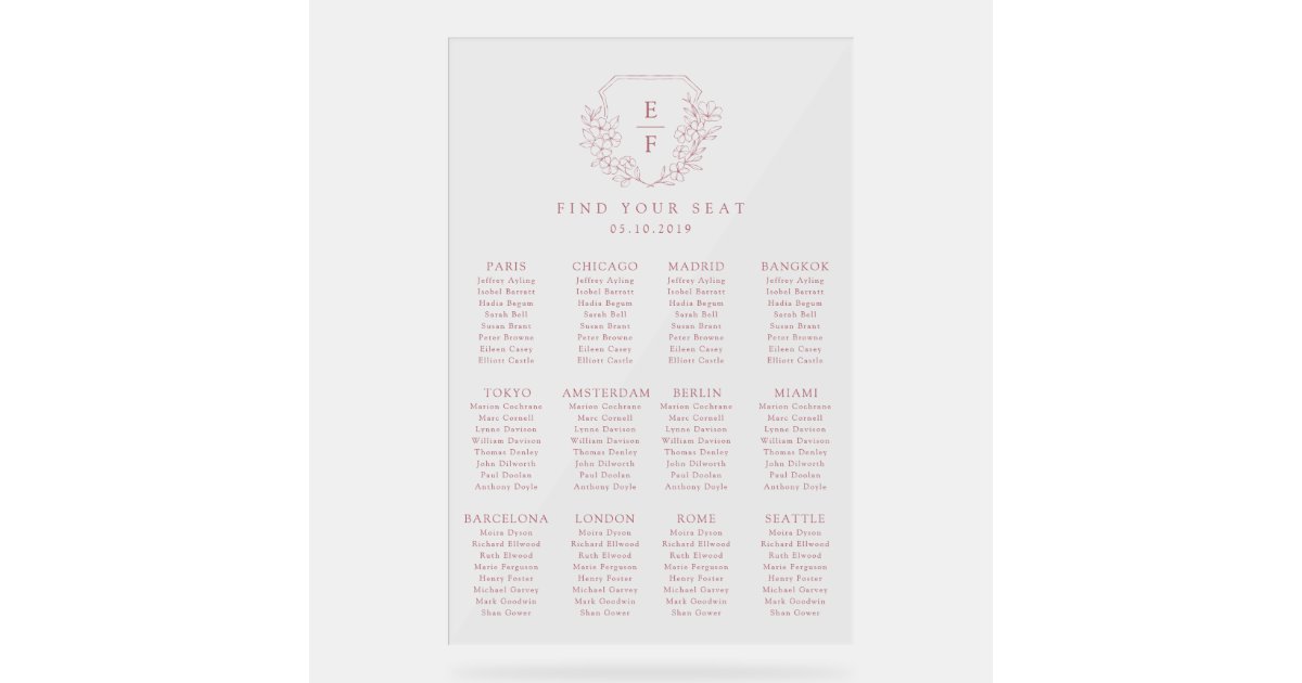 Simple Minimal Pink Cherry Blossom Seating Chart | Zazzle
