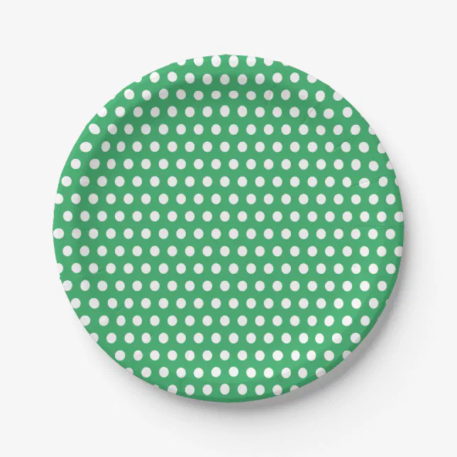 Simple Minimal Polka Dots Green and White Paper Plates | Zazzle