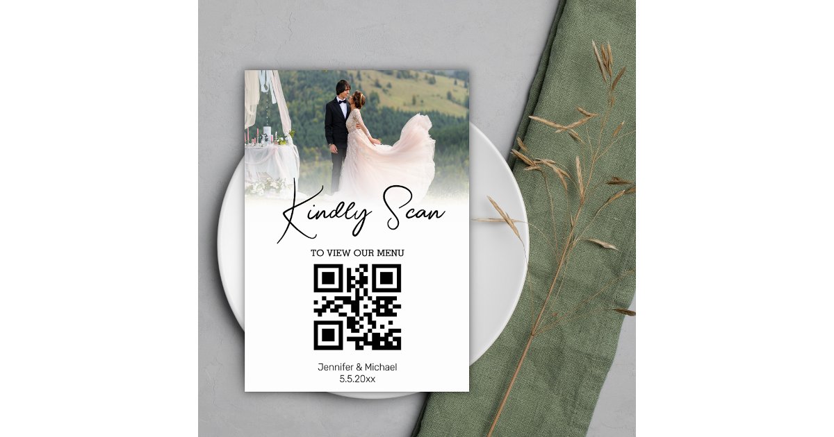 simple minimal qr code wedding menu photo table number | Zazzle