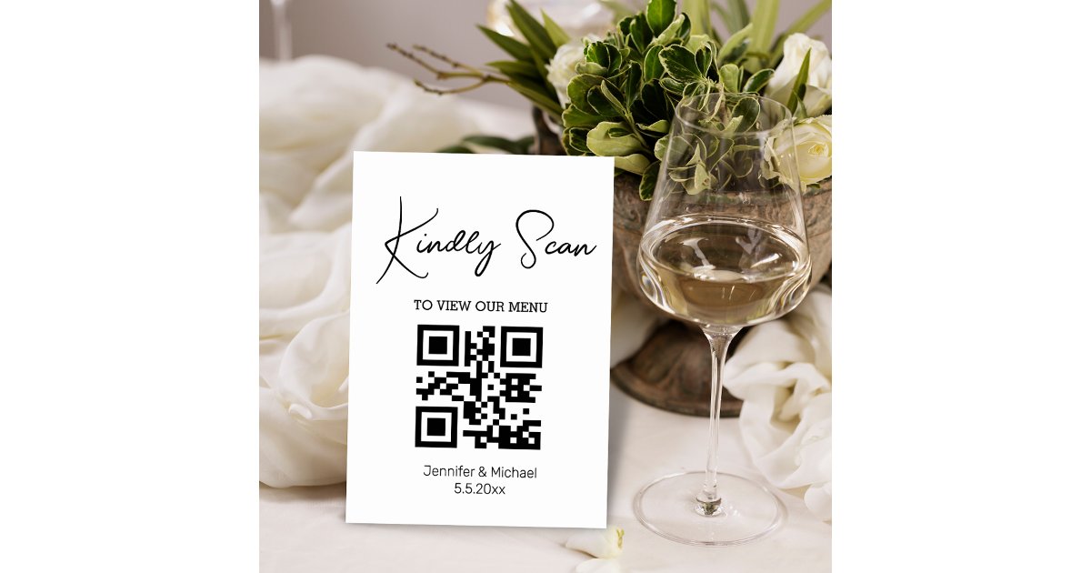 simple minimal qr code wedding menu table number | Zazzle