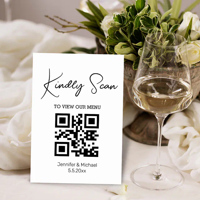 simple minimal qr code wedding menu table number | Zazzle