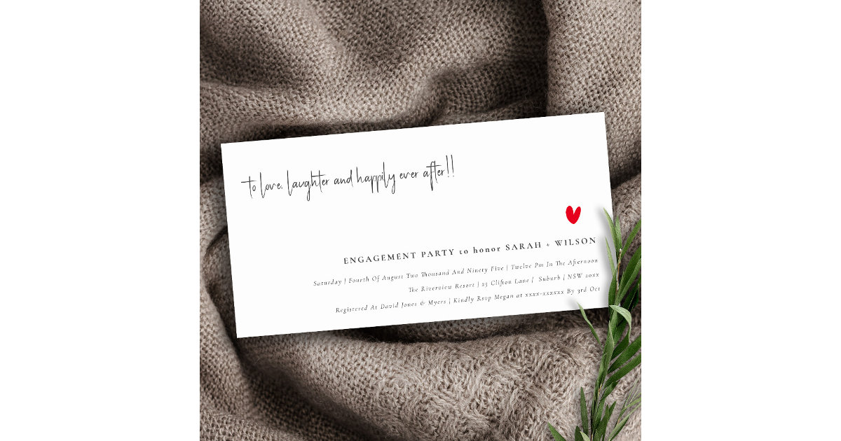 Simple Minimal Red Heart Script Engagement Invite | Zazzle