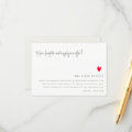 Simple Minimal Red Heart Script Wedding Details Enclosure Card | Zazzle