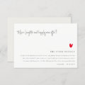 Simple Minimal Red Heart Script Wedding Details Enclosure Card | Zazzle