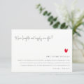 Simple Minimal Red Heart Script Wedding Details Enclosure Card | Zazzle