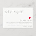 Simple Minimal Red Heart Script Wedding Details Enclosure Card | Zazzle