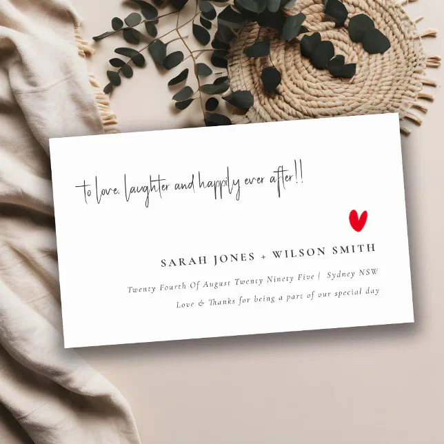Simple Minimal Red Heart Script Wedding Website Enclosure Card | Zazzle