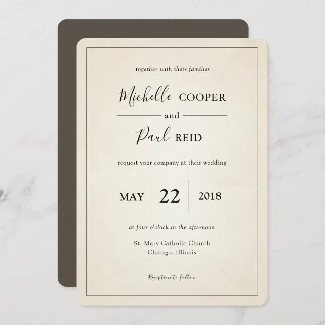 Simple Minimal Rustic Wedding Invitation | Zazzle