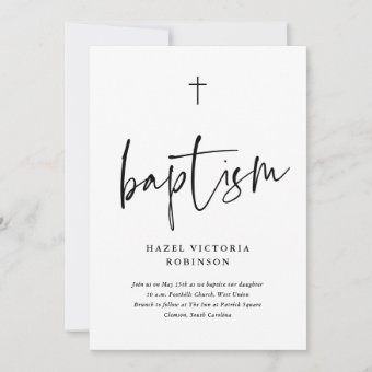 Simple Minimal Script Baptism Christening Invitation | Zazzle