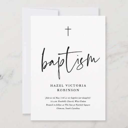 Simple Minimal Script Baptism Christening Invitation | Zazzle