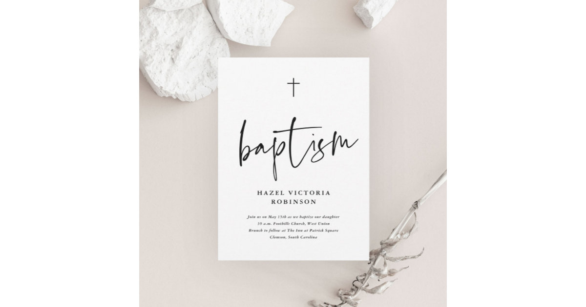 Simple Minimal Script Baptism Christening Invitation | Zazzle