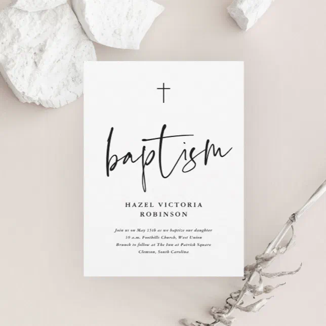 Simple Minimal Script Baptism Christening Invitation | Zazzle