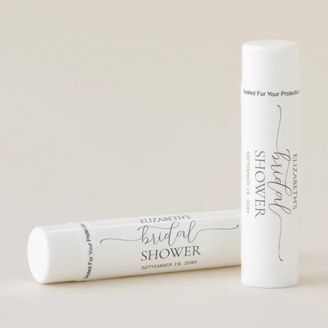 Simple Minimal Script Black & White Bridal Shower Lip Balm | Zazzle