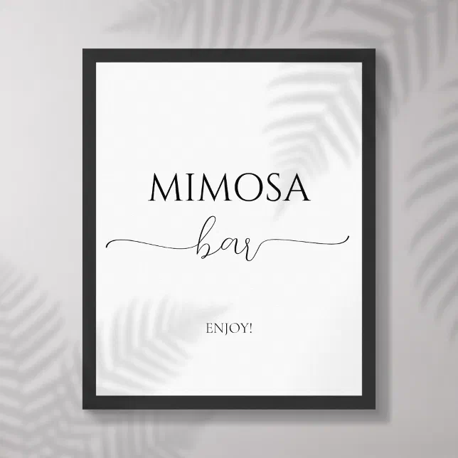 Simple Minimal Script Bridal Shower Mimosa Bar Poster | Zazzle