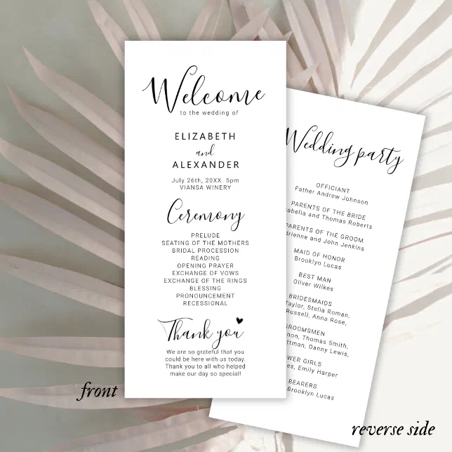 Simple Minimal Script Heart Wedding Ceremony Program | Zazzle